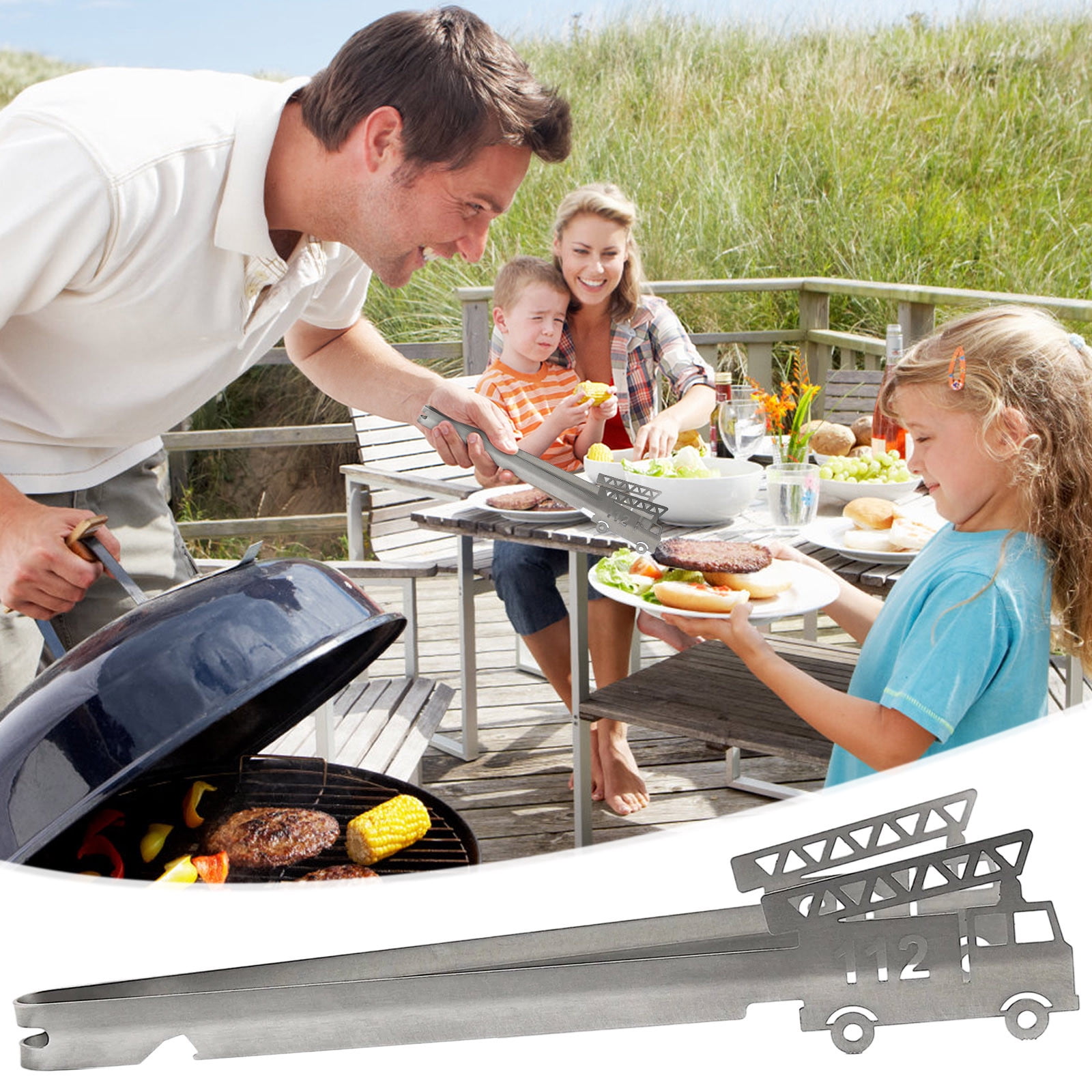BBQ Tongs Stainless Steel Fire Group Ladder Truck Shaped Grilling Tool ...