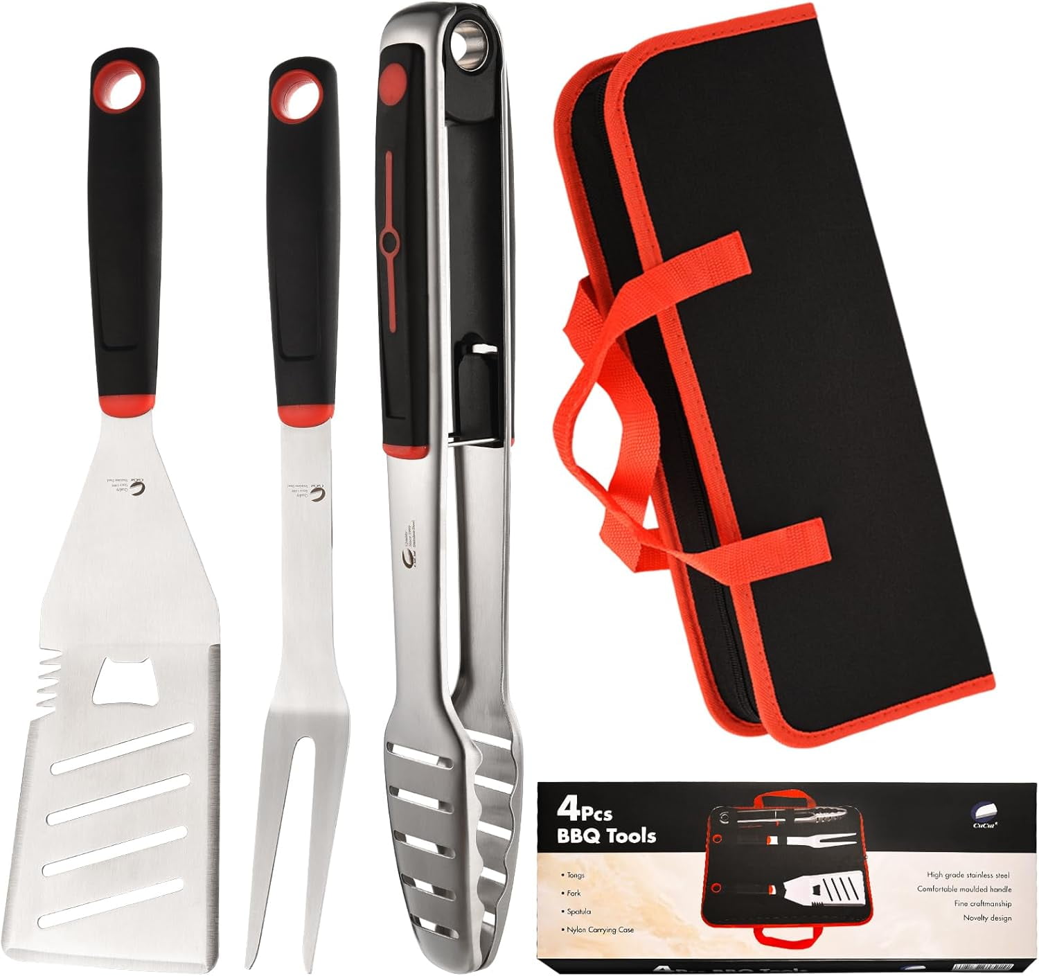 BBQ Tools Set, 4 PCS Heavy Duty Stainless Steel Spatula, Fork, Tongs ...