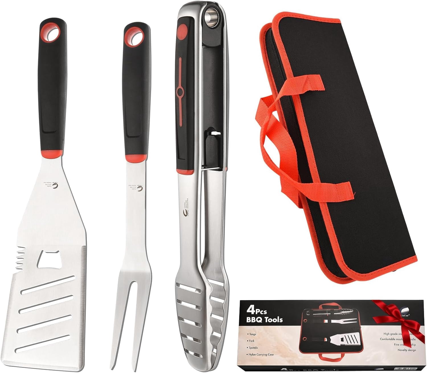 BBQ Tools Set, 4 PCS Heavy Duty Stainless Steel Spatula, Fork, Tongs ...