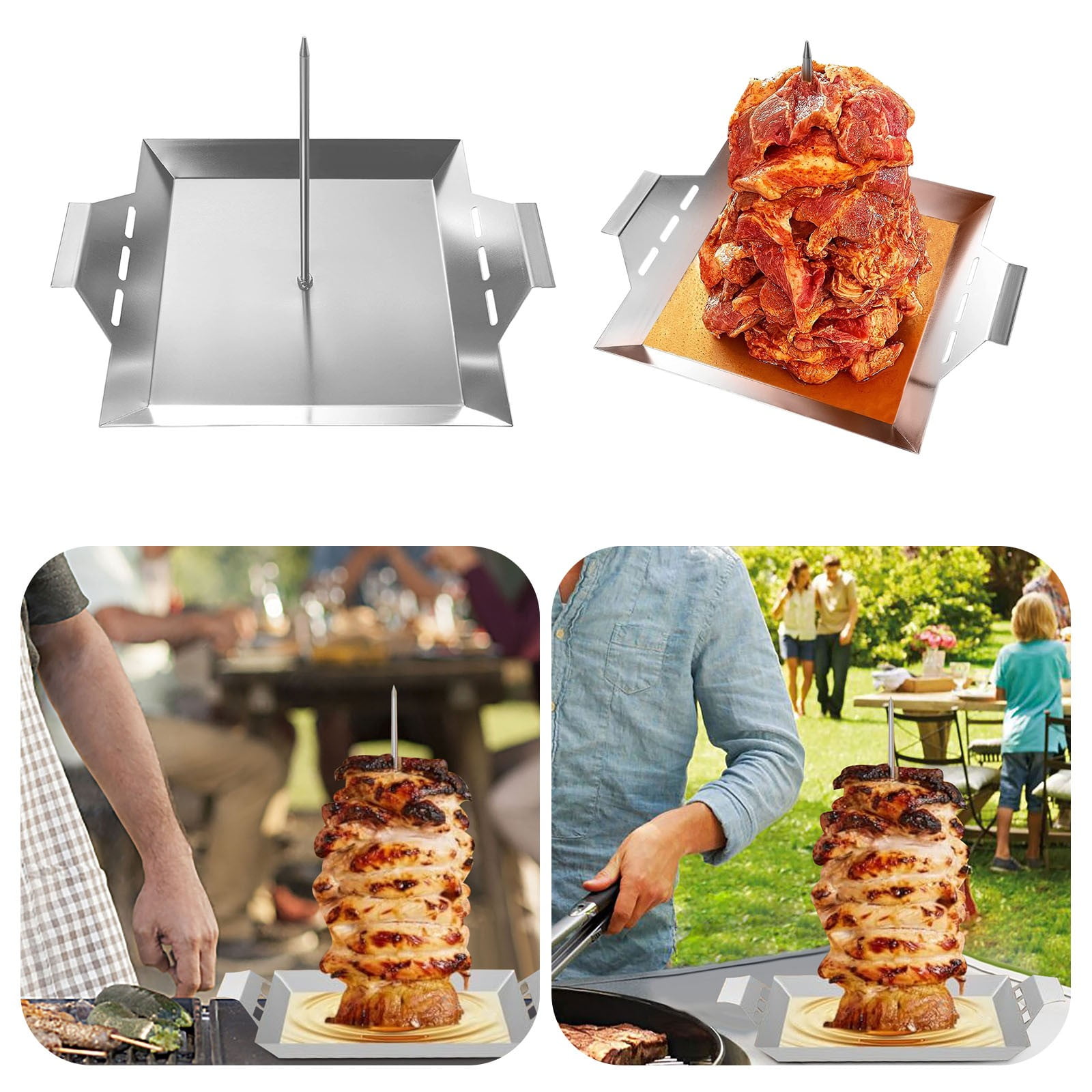 BBQ Vertical Skewer Pan Stainless Steel Vertical Skewer with 3 ...