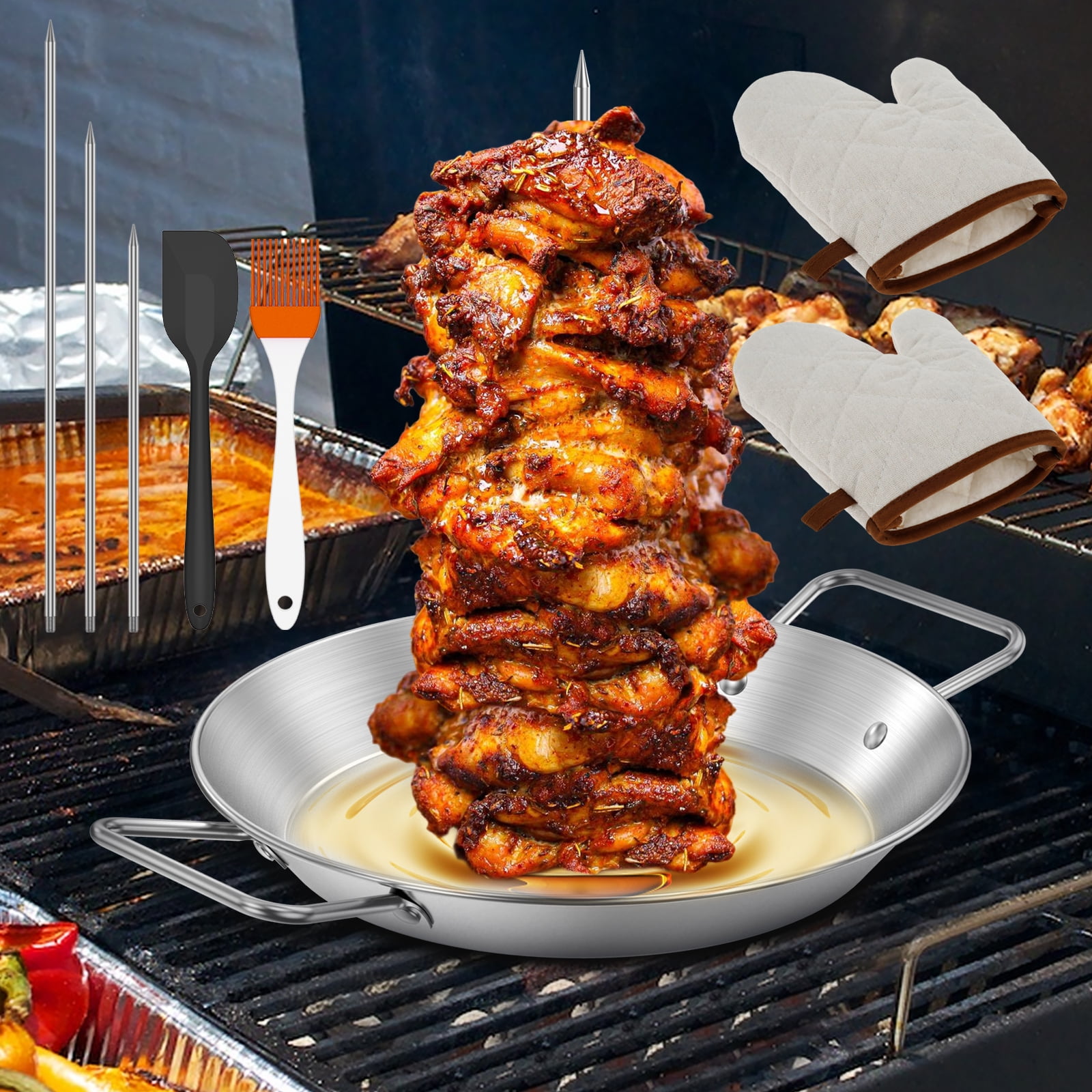BBQ Vertical Skewer Stainless Steel Vertical Barbecue Stand with 8/10 ...