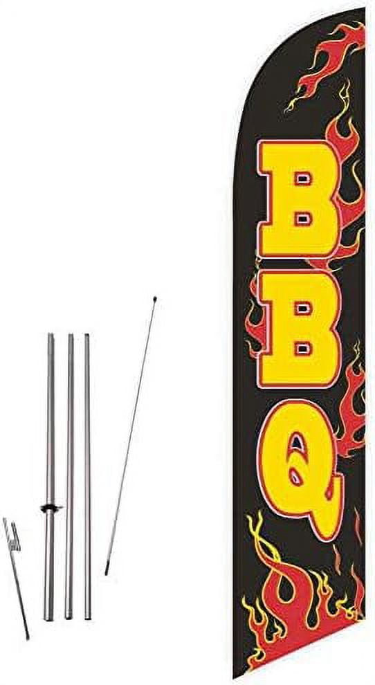 BBQ with Flames (Black) Feather Flag with Complete 15ft Pole kit and ...