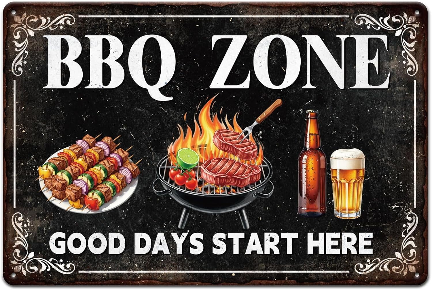 BBQ Zone Metal Tin Sign 12x8inch Barbecue Foods Tin Signage Decor Signs ...
