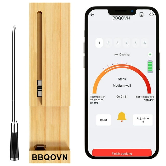 BBQOVN Smart Wireless Meat Thermometer, 777FT Remote Bluetooth Range, 3 ...