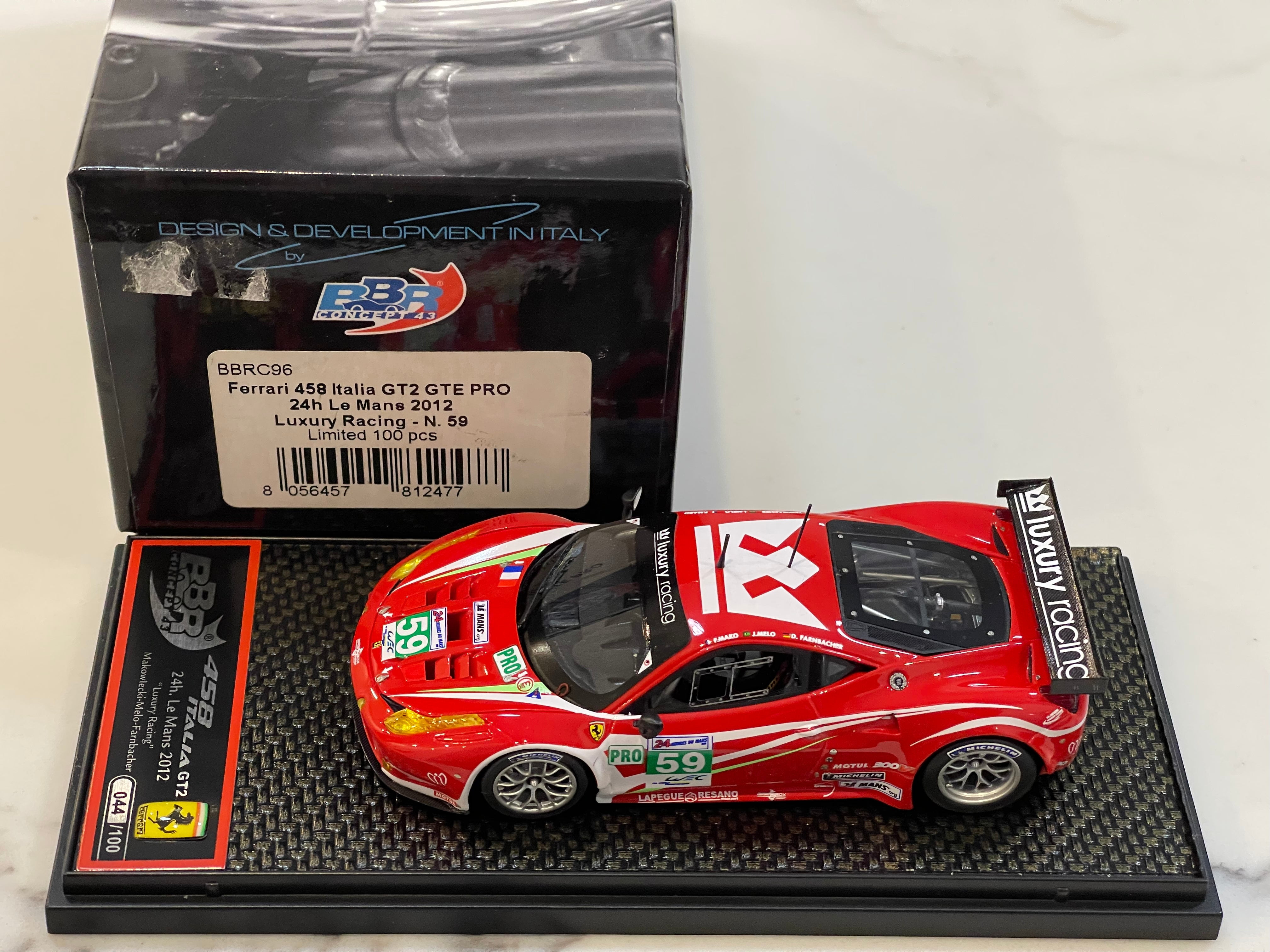 BBR 1/43 Ferrari 458 Italia GT2 GTE Pro 24 Hours Le Mans 2012 Red No. 59 BBRC96 - Walmart.com