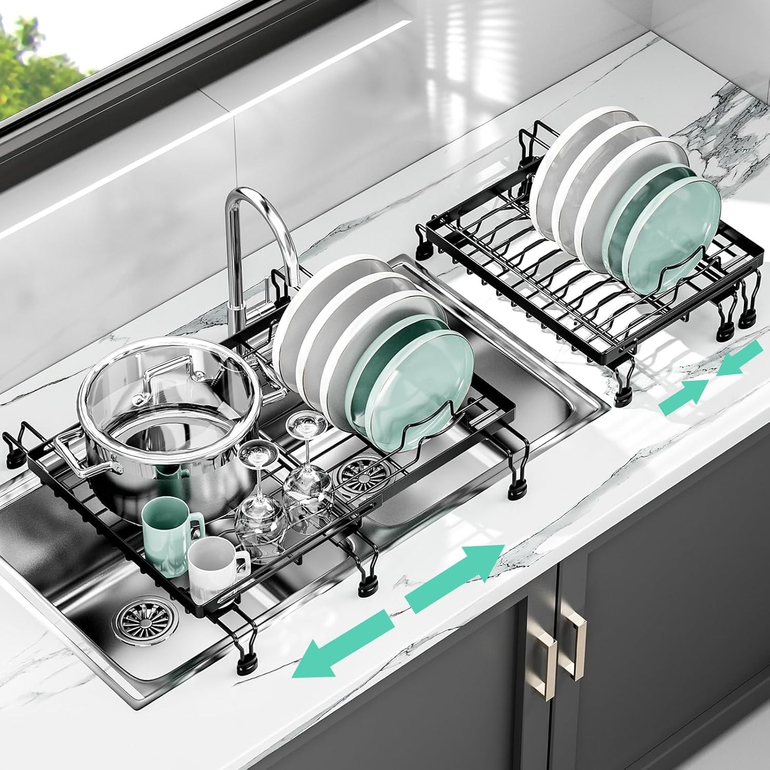 BBXTYLY Expandable Dish Drying Rack Over The Sink, Adjustable Dish Rack ...