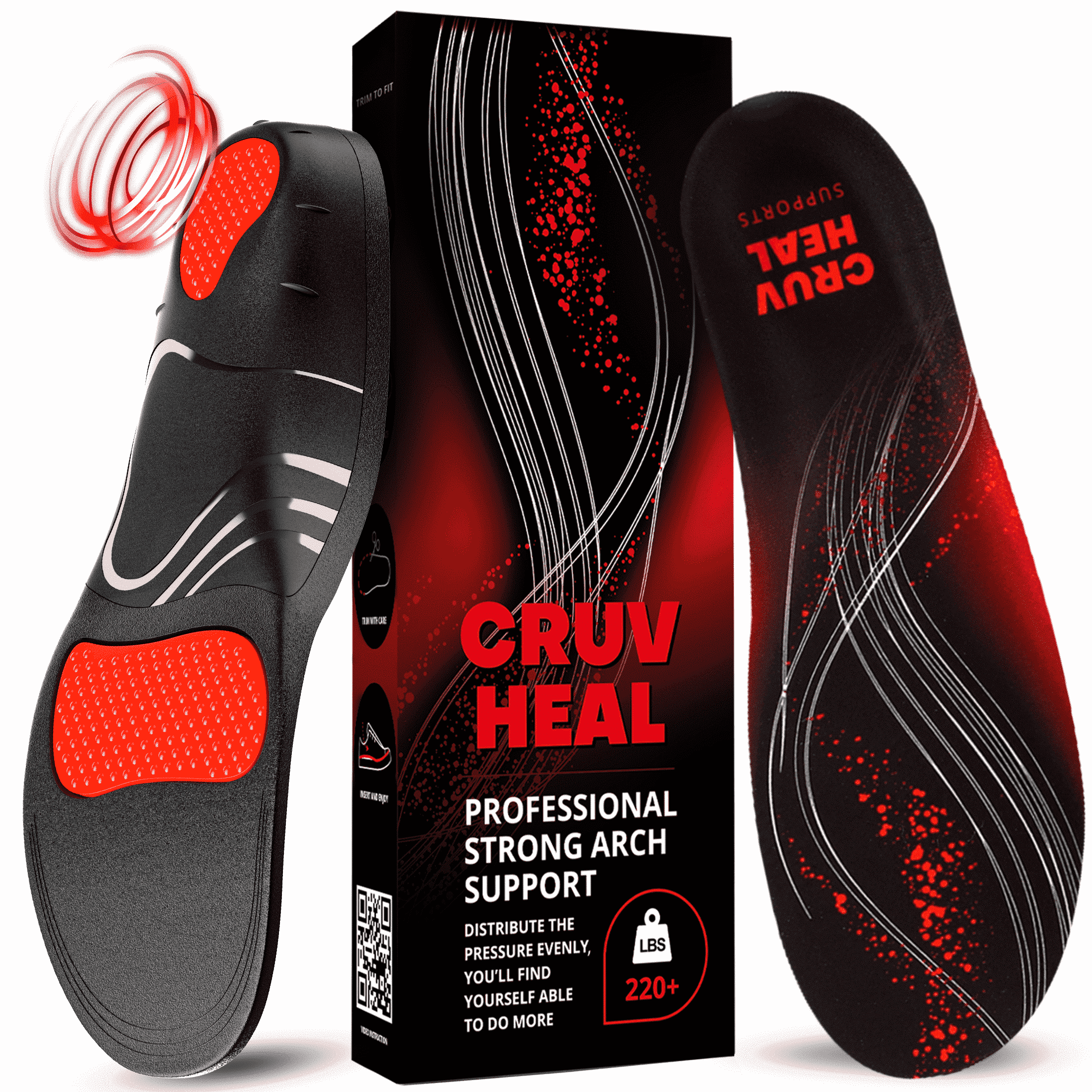 CRUVHEAL Insoles 220 lbs High Arch Support for Men Women Plantar ...