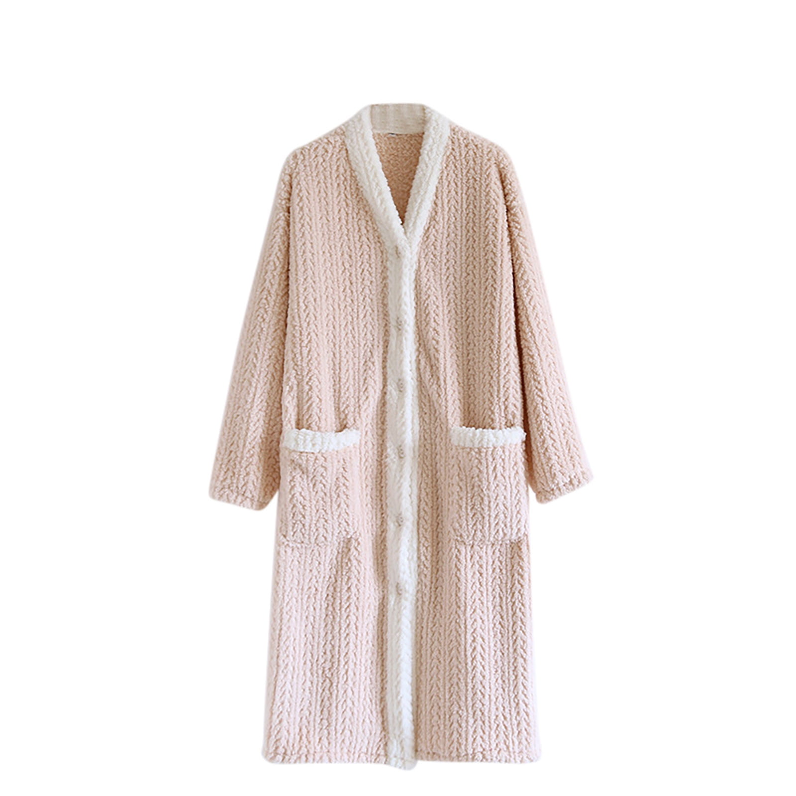 BBabaCats Generic Women Fuzzy Nightgowns Long Sleeve Bathrobes Button ...