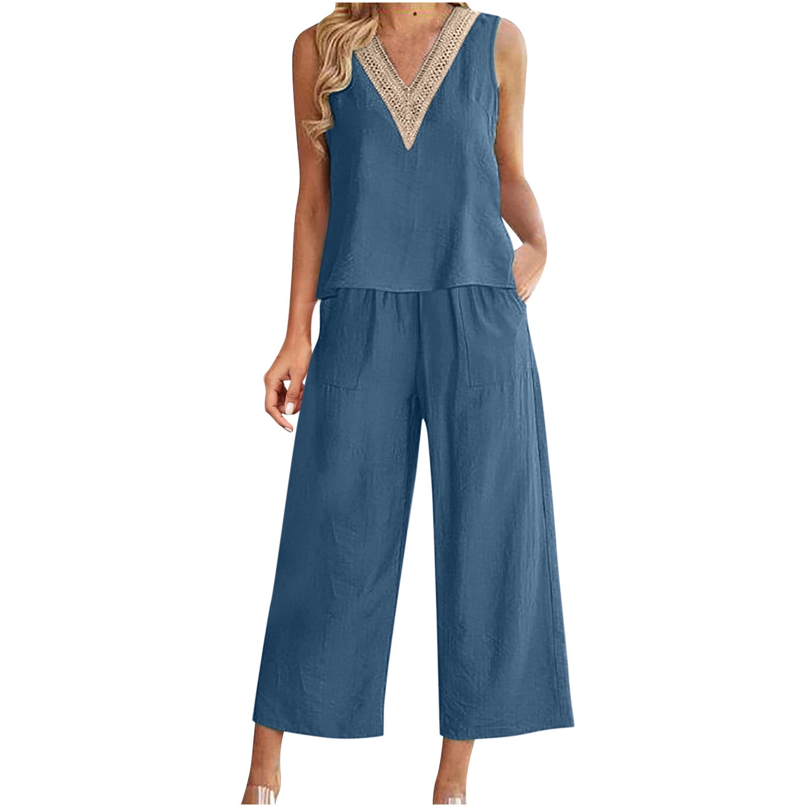 BBabaCats Tops and Pants Set Women 2 Piece Summer Outfits Linen ...