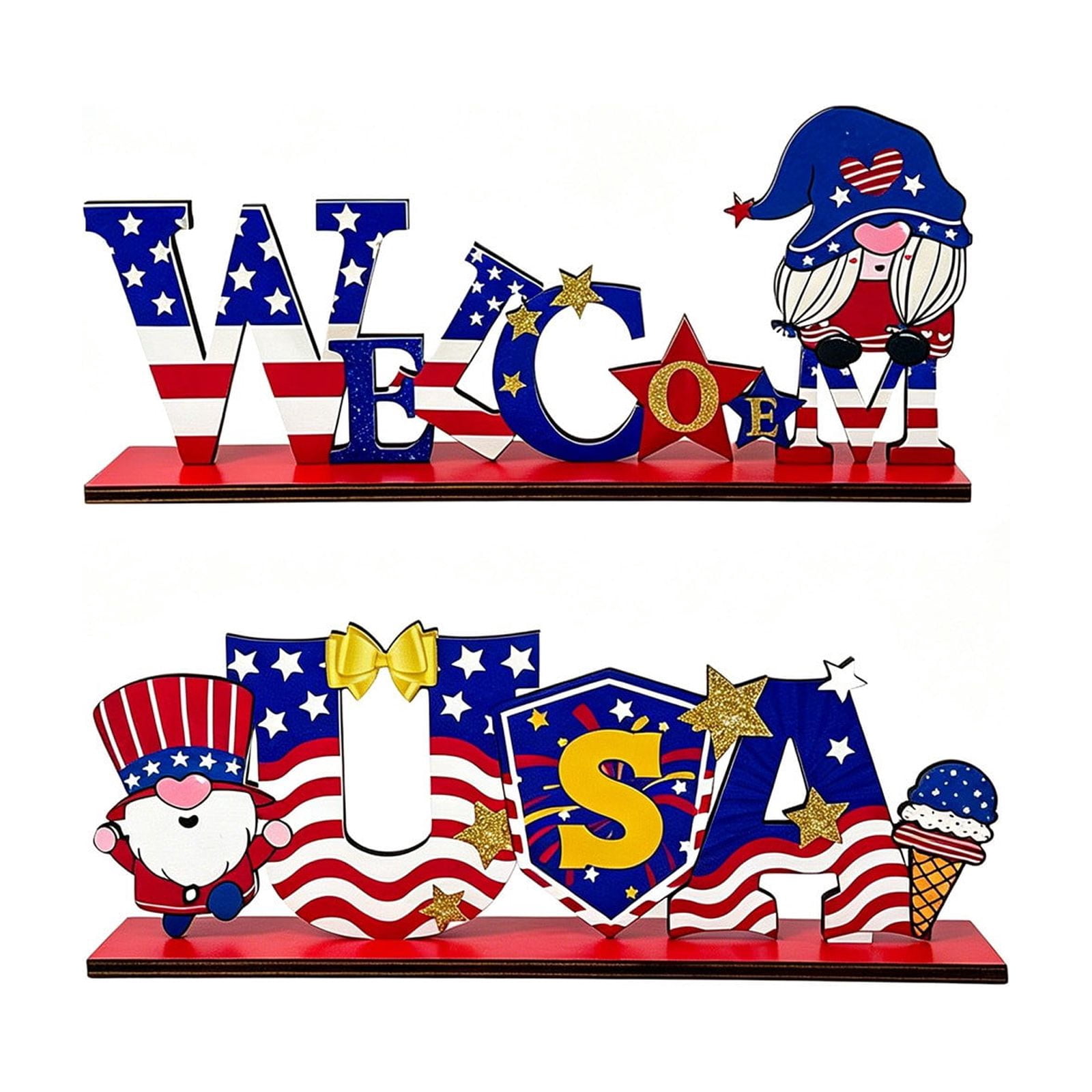 BBilaBu 2 Styles USA Independence Day Gnomes Sign Decor,Wooden ...