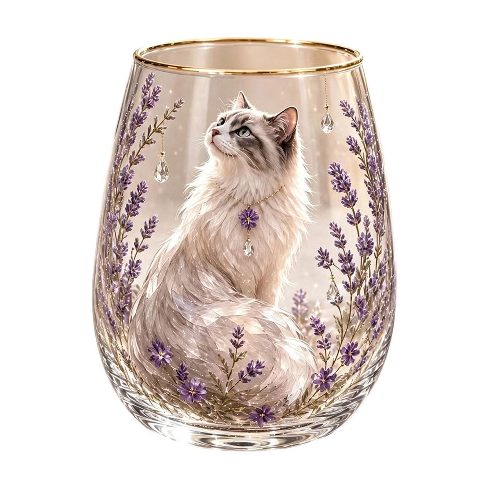 BBilaBu Garden Morning Glass Tea Cup,Cat Floral Clear Embossed Glass ...