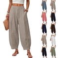 BByeadc Linen Pants Women Palazzo High Waisted Barrel Pants Cotton ...