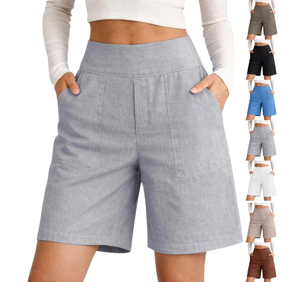 BByeadc Linen Shorts for Women High Waisted Wide Leg Summer Casual ...