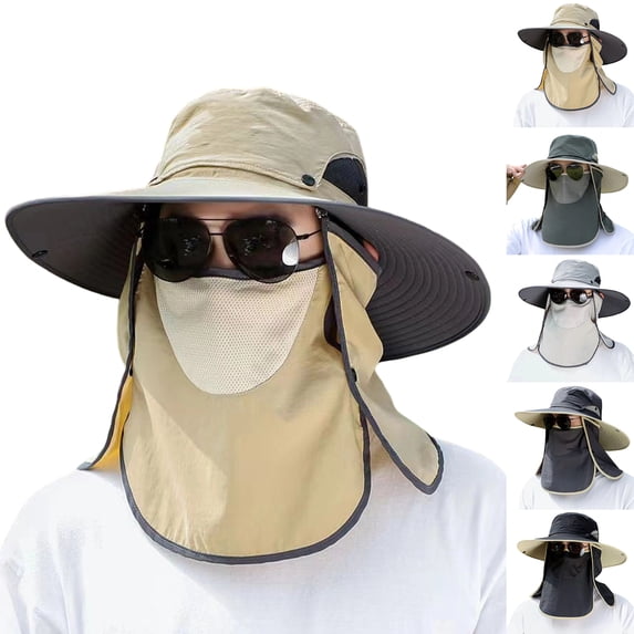 BByeadc Men's Hat Detachable Face Cover Bucket Hat, Breathable Sun Hat ...