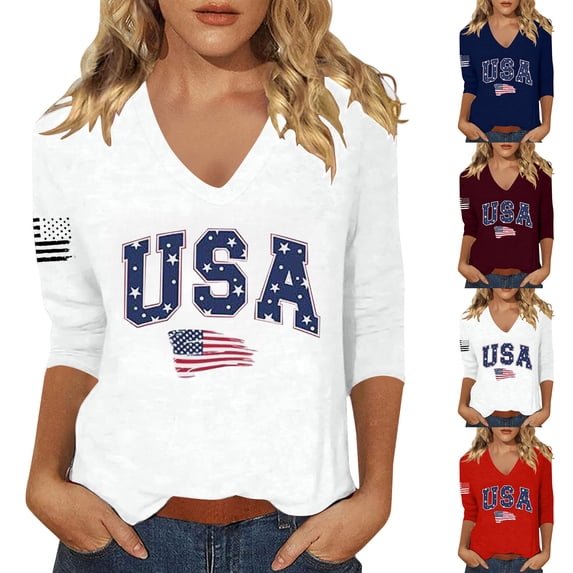 BByeadc Patriotic Shirts for Women America 250 Shirt 4th of July 3/4 ...