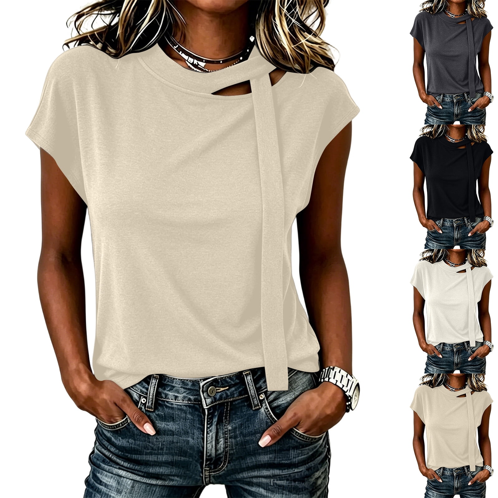 BByeadc Women Blouses Casual Dressy Cap Sleeve Tops Summer Tee Shirt ...
