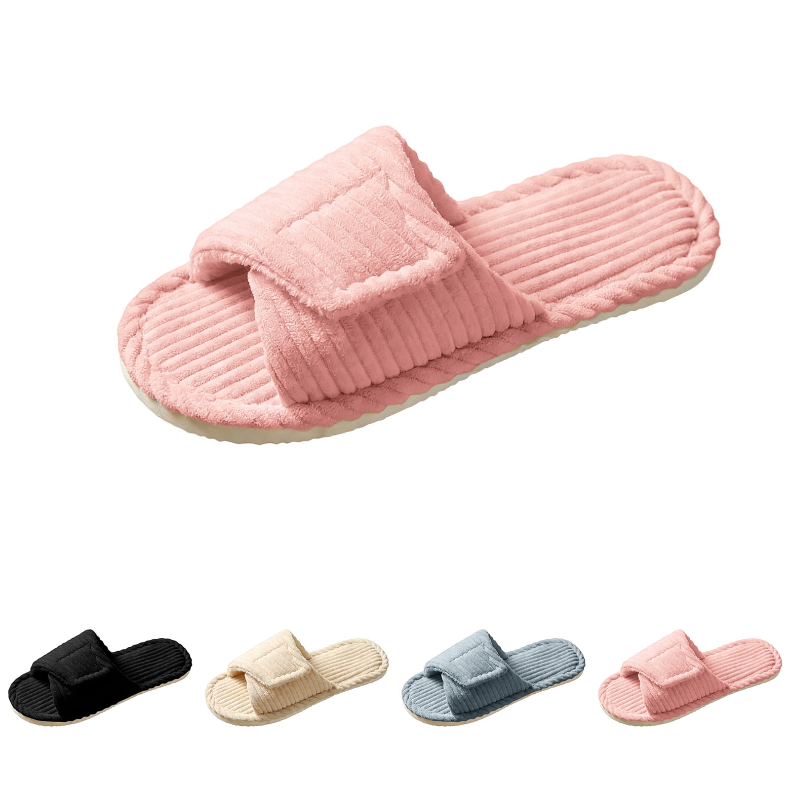 BByeadc Women's Shoes Adjustable Strap Corduroy Slippers, Indoor ...