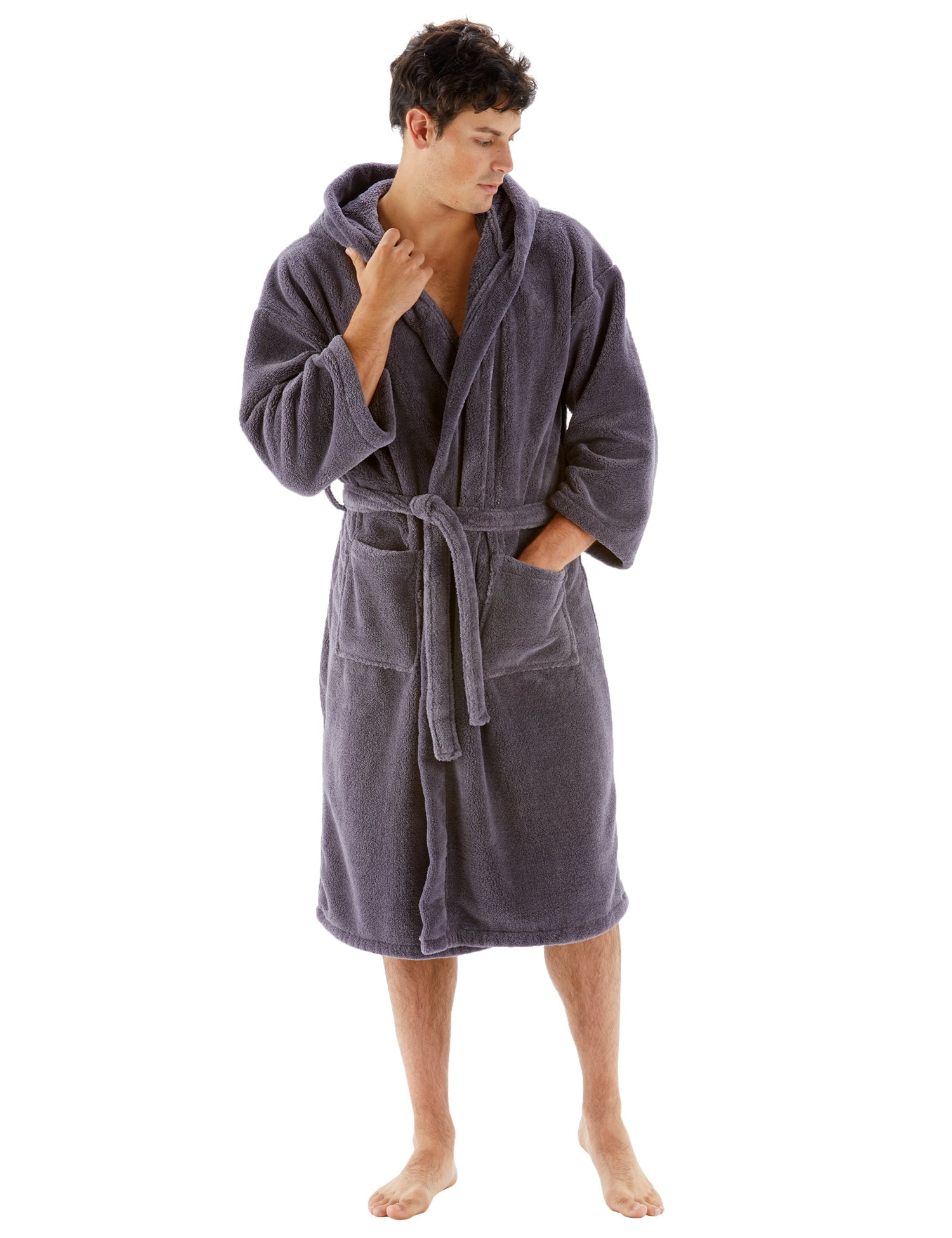 BC BARE COTTON Men's Robe Microfiber Plush Fleece Bathrobe - Gray ...