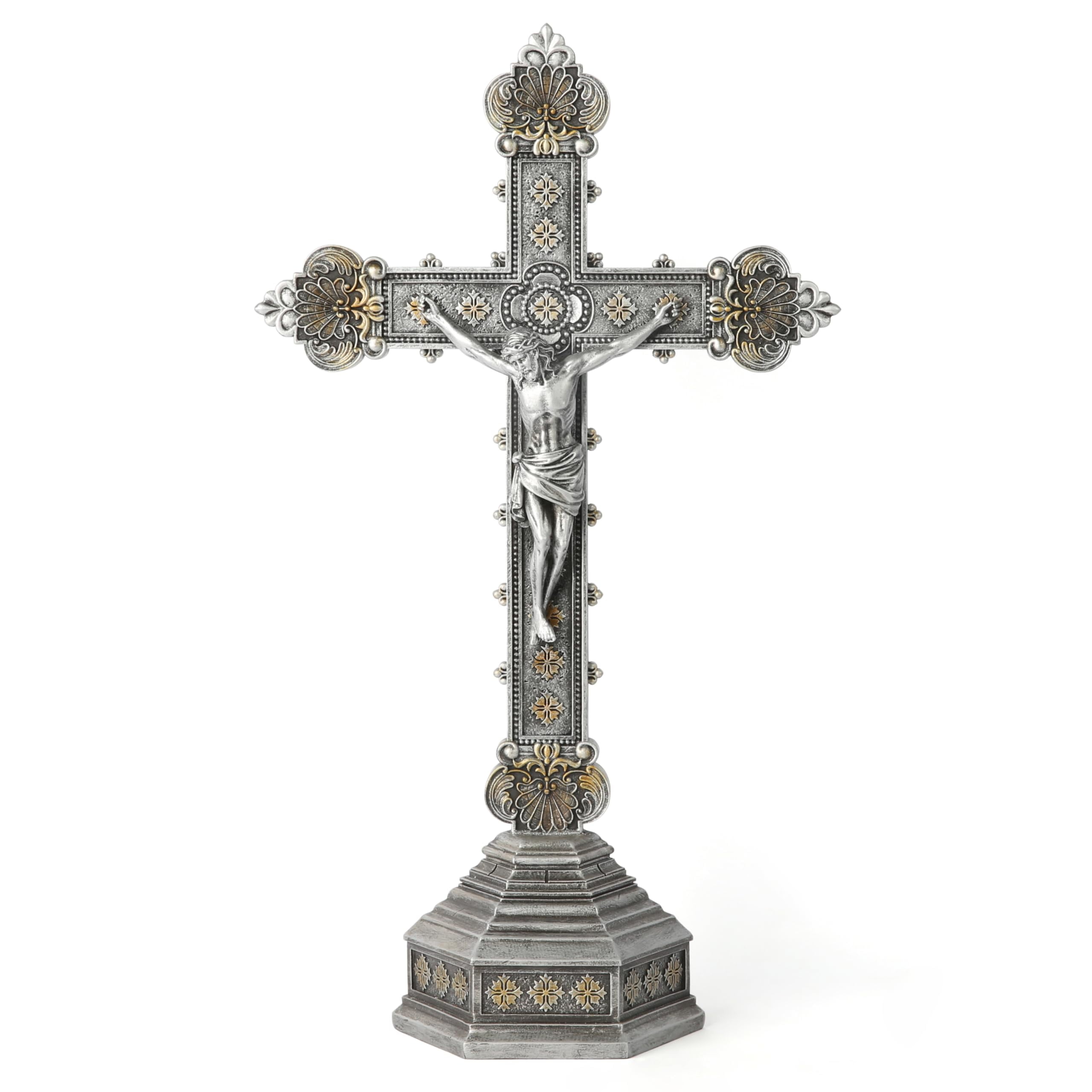BC Catholic Crucifix Standing Cross for Altar, Silver Crucifix Tabletop ...