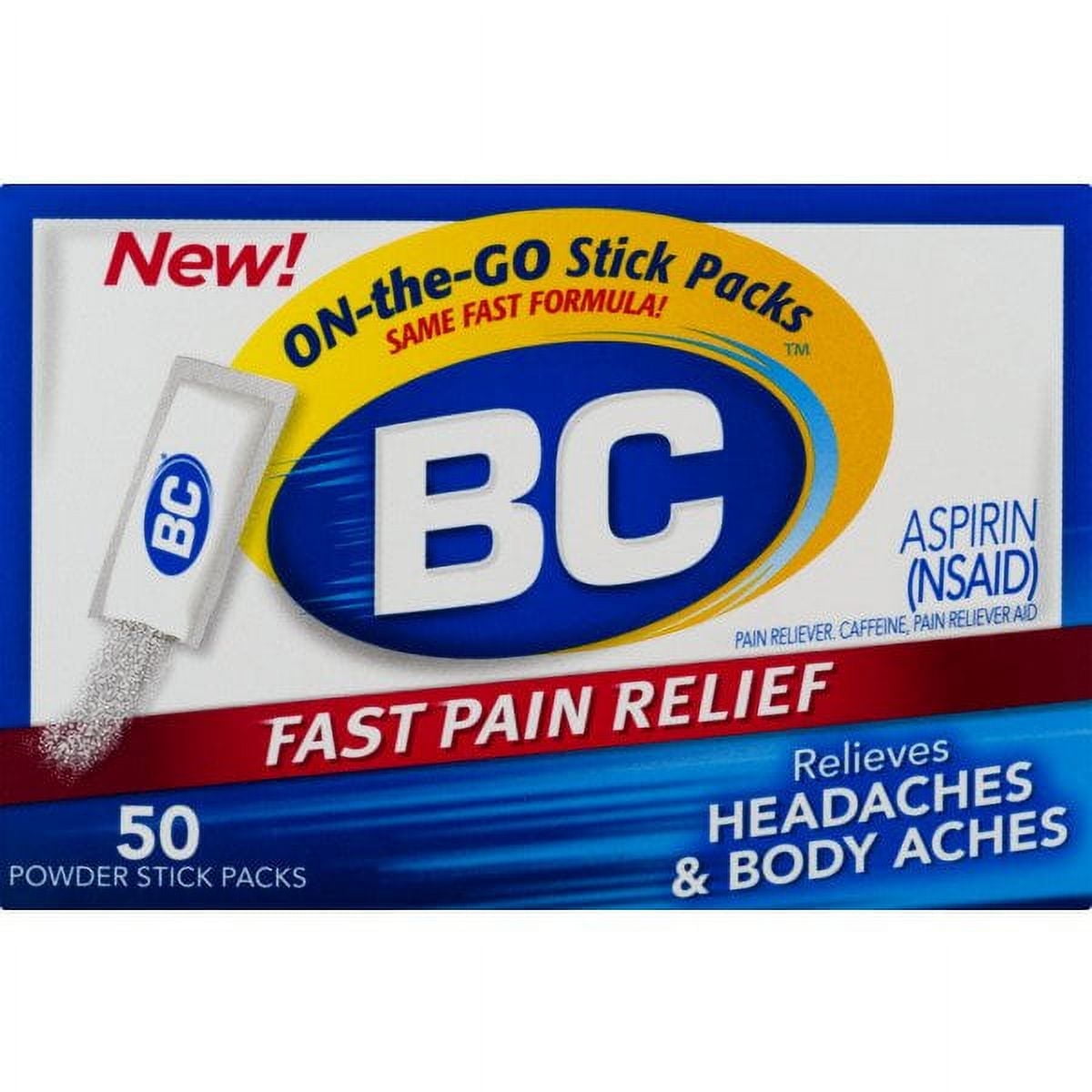 BC Original On-the-Go Fast Pain Relief Powder Stick Packs Aspirin 50 ea ...