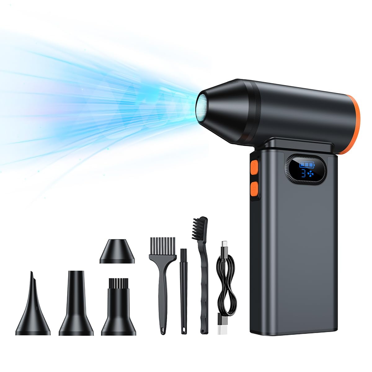 BC02 Cordless Air Duster, 130K RPM, 180W, 3-Speed + Turbo, 6000mAh Fast ...