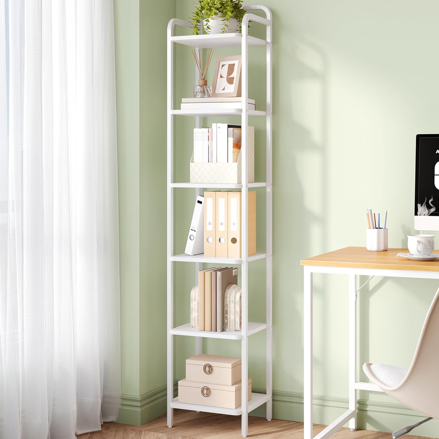 BC24613W 6-Tier Narrow Book Shelf 35.43x11.81x72.04 inches White ...