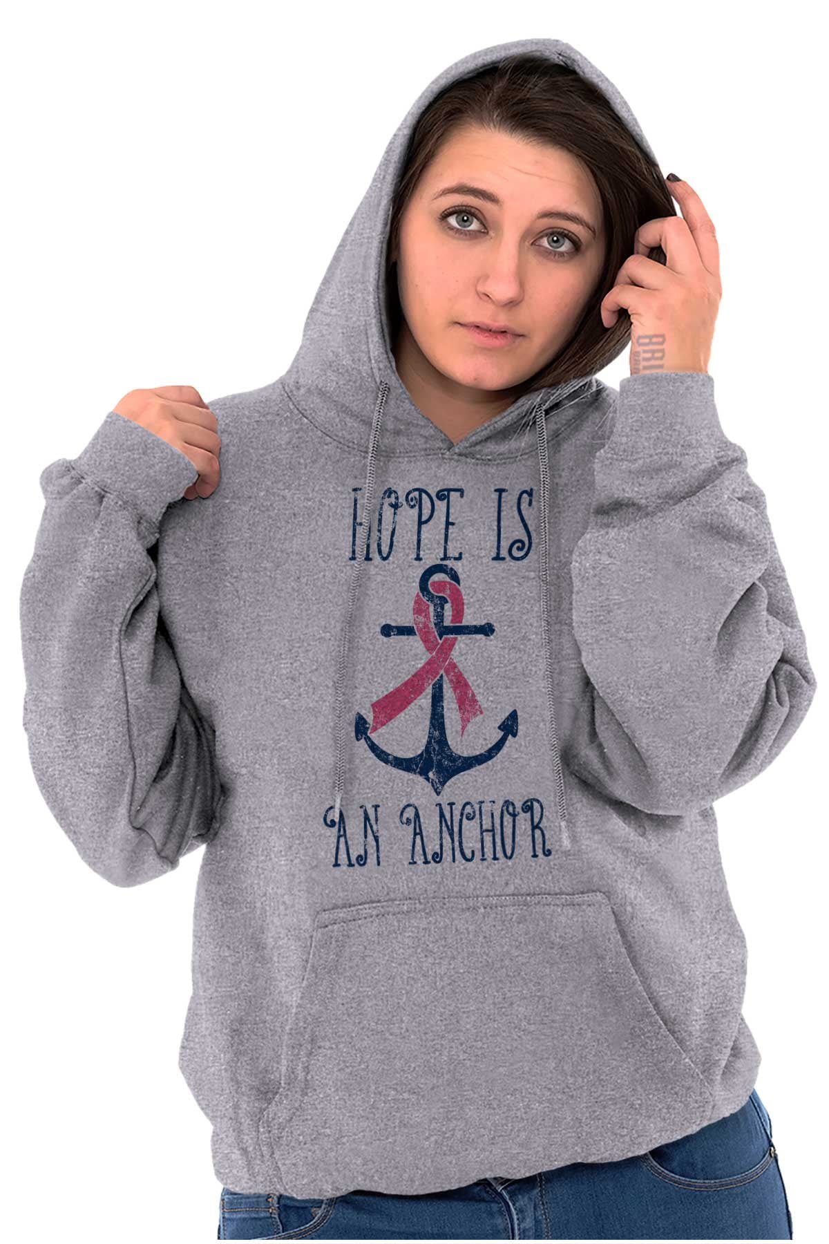 BCA Pink Ribbon Hope is An Anchor Hoodie Sweatshirt Women Brisco Brands ...