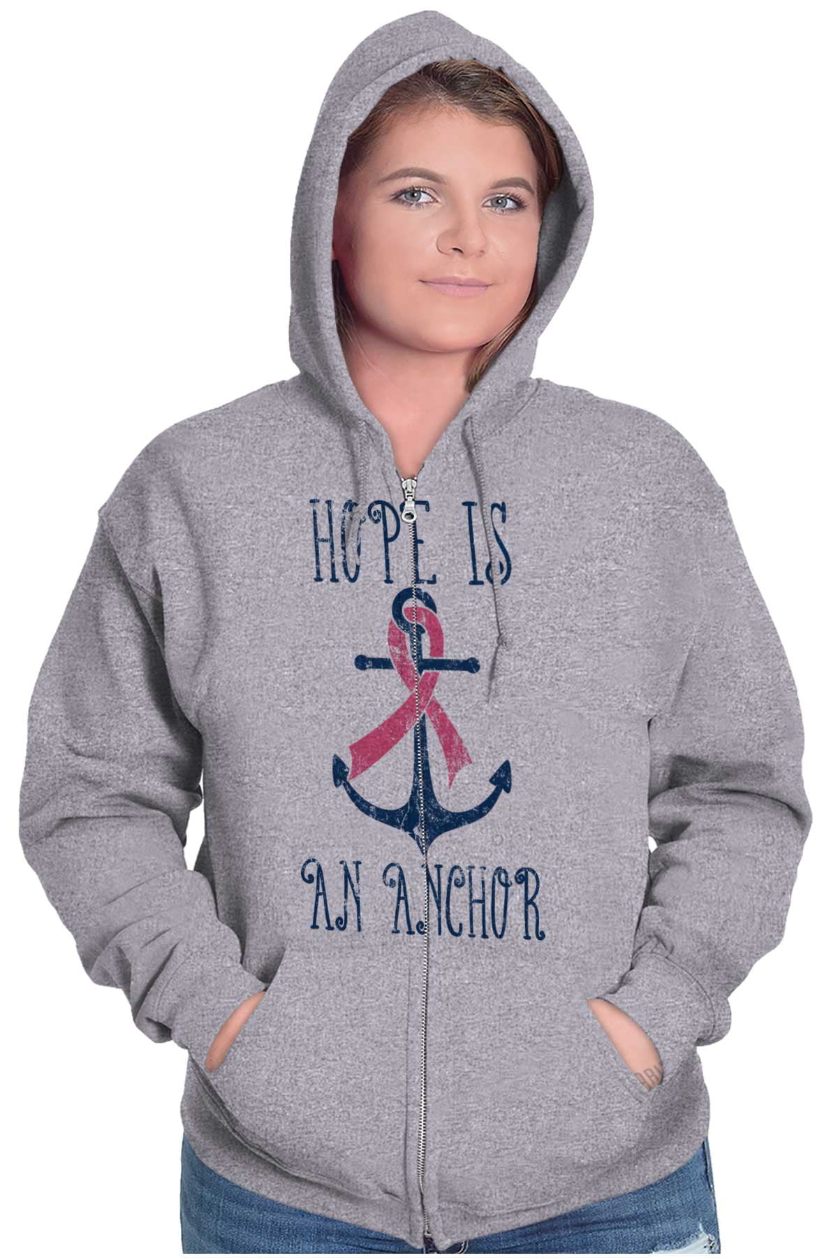 BCA Pink Ribbon Hope is An Anchor Womens Plus Size Graphic Zipper ...