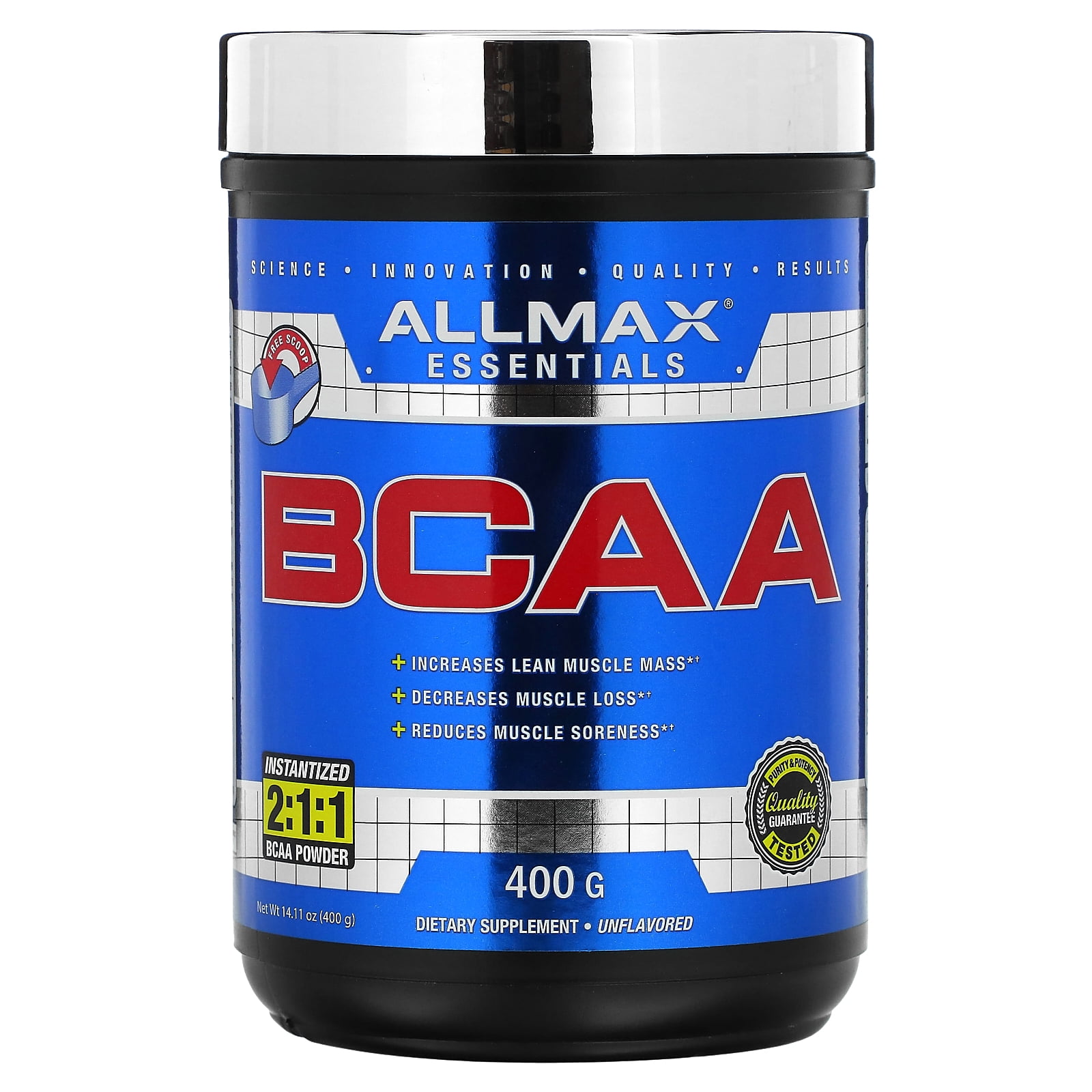 BCAA, Instantized 2:1:1 Powder, Unflavored, 14.11 oz (400 g), ALLMAX ...