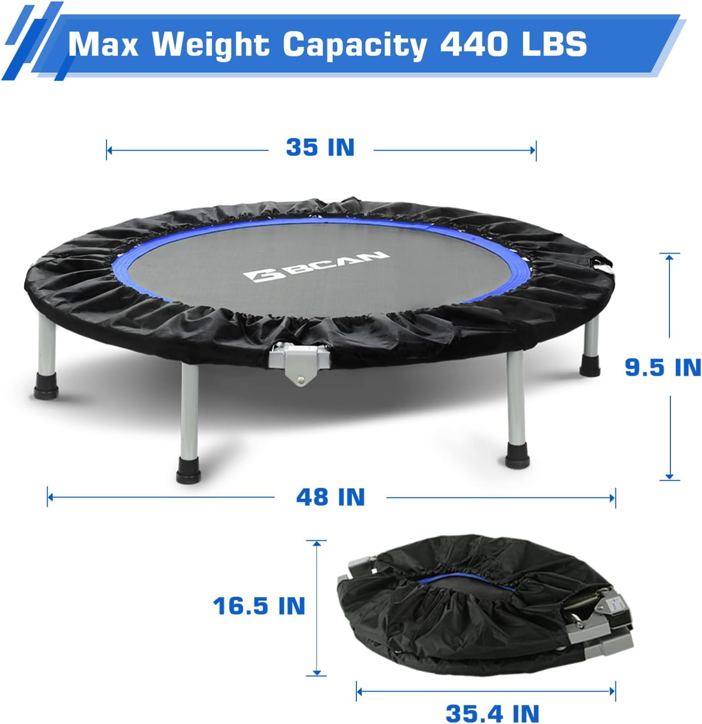 BCAN 38"/40''/48'' Foldable Mini Trampoline Fitness Trampoline with ...
