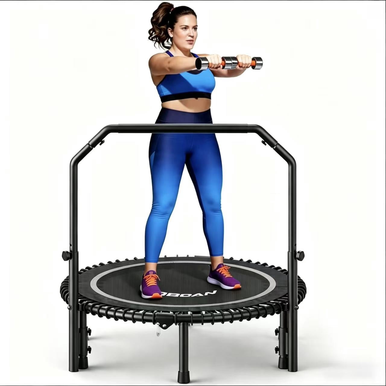 BCAN, Mini Rebounder Trampoline, 40 Inch, Adjustable Handrails ...