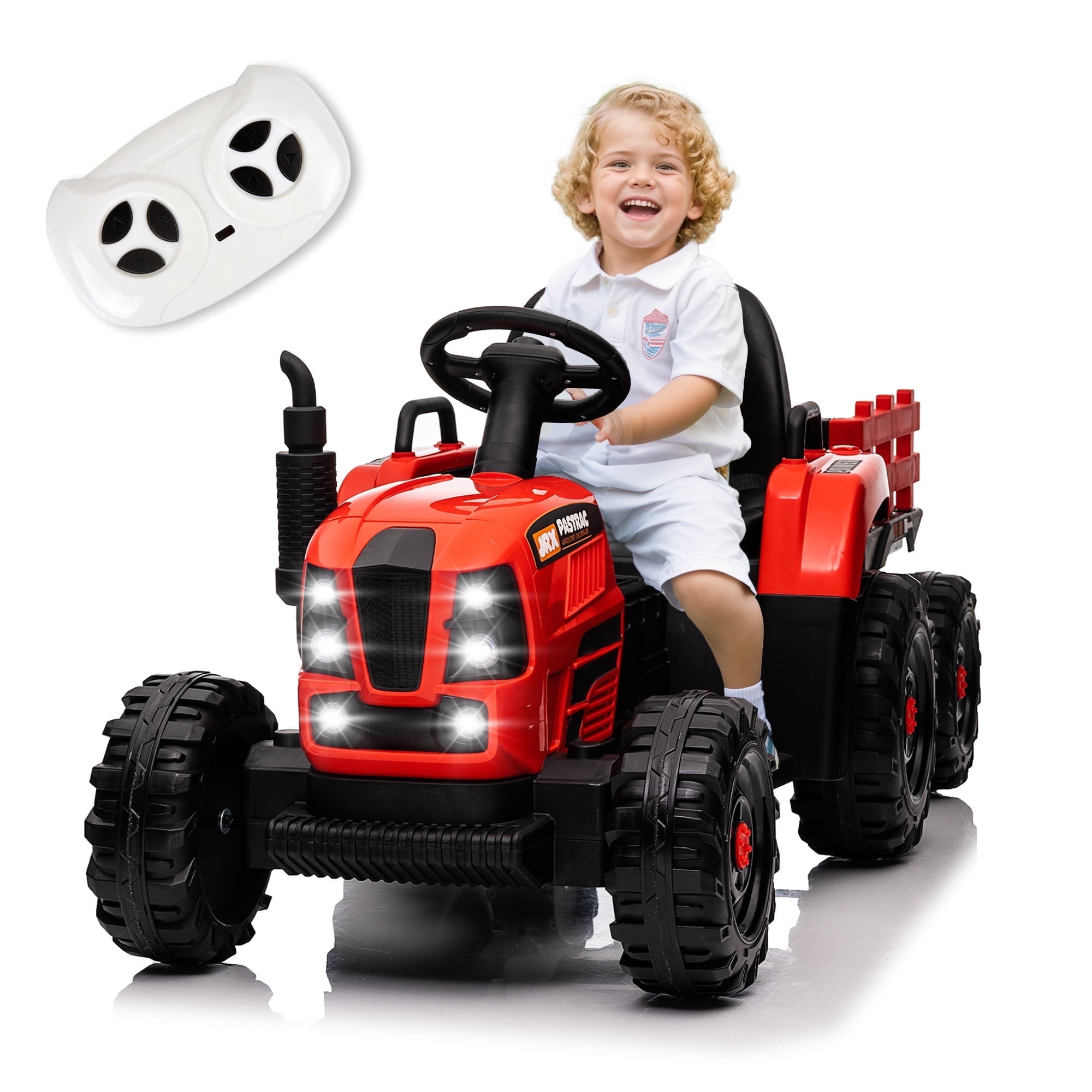12V Battery-Powered Ride-On Tractor for Toddlers with Trailer, Remote ...