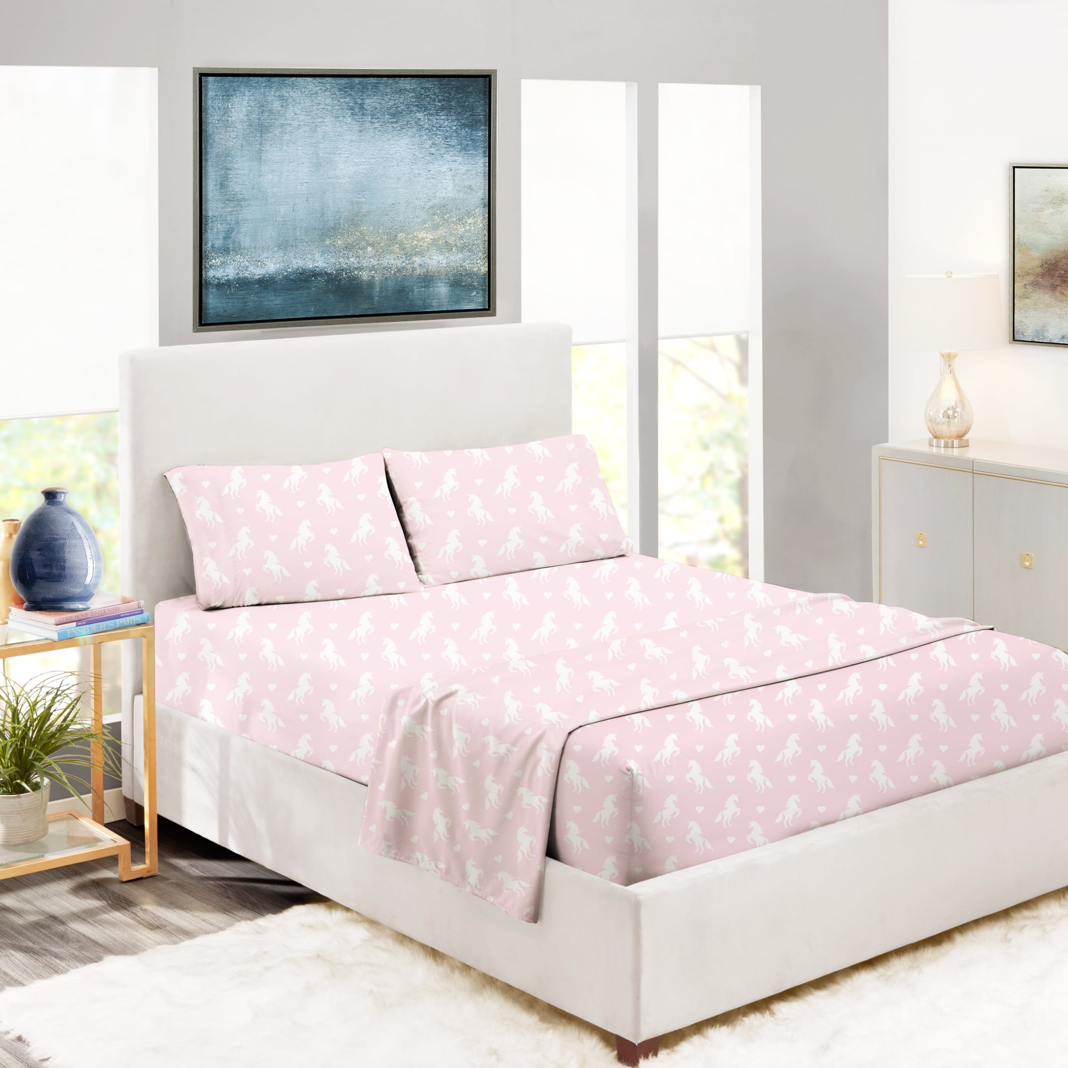 BCBG Girls Toddler Unicorn Hearts Microfiber Sheet Sets, Full/Queen ...