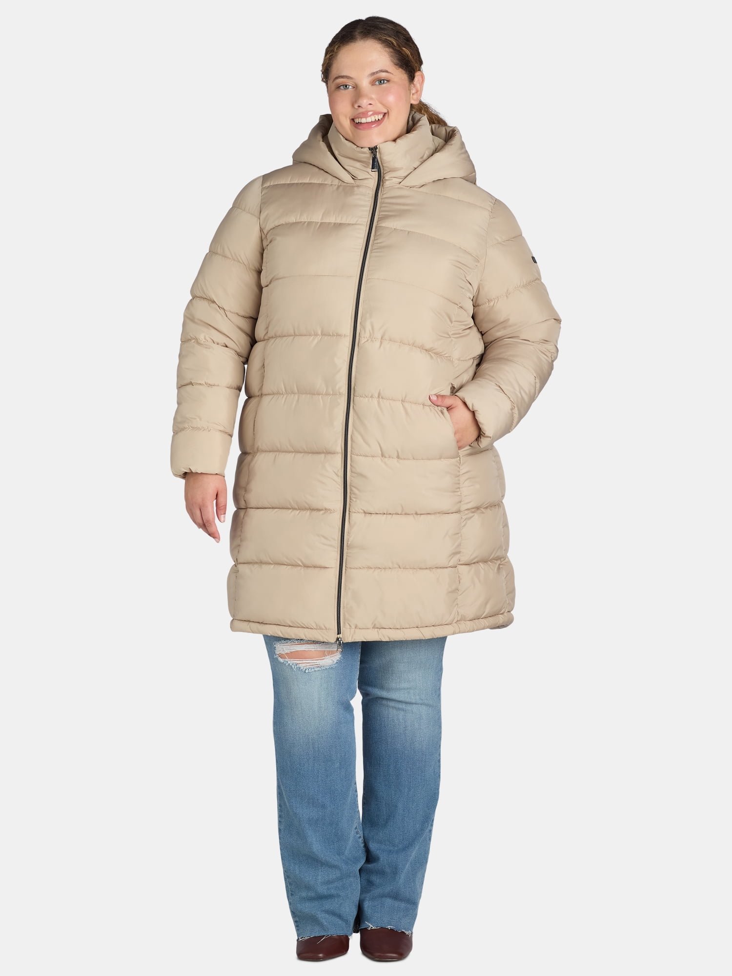 BCBG Paris Women's and Women's Plus Long Hooded Puffer Coat, Sizes S-3X ...