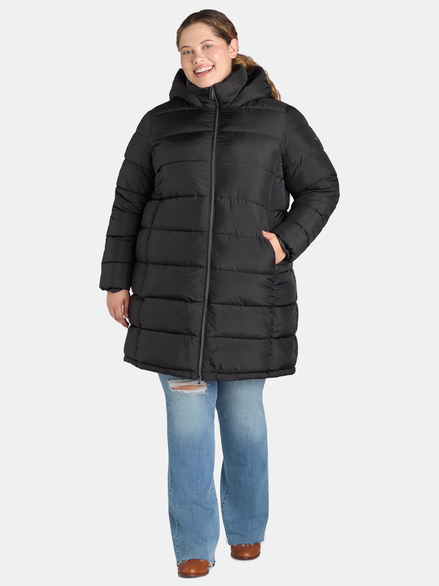 BCBG Paris Women's and Women's Plus Long Hooded Puffer Coat, Sizes S-3X ...