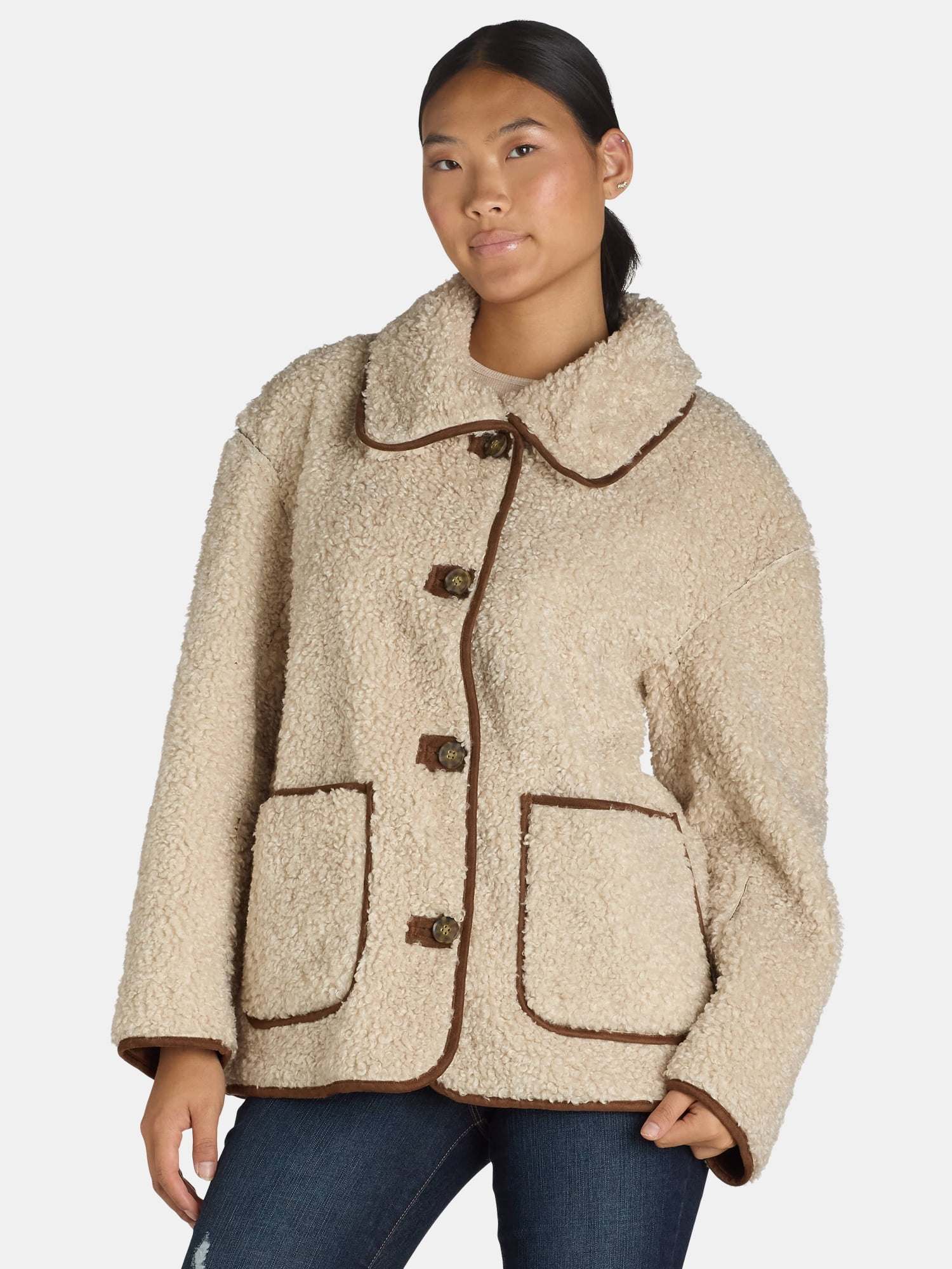BCBG Paris Women's Reversible Faux Shearling Jacket, Sizes S-XL ...