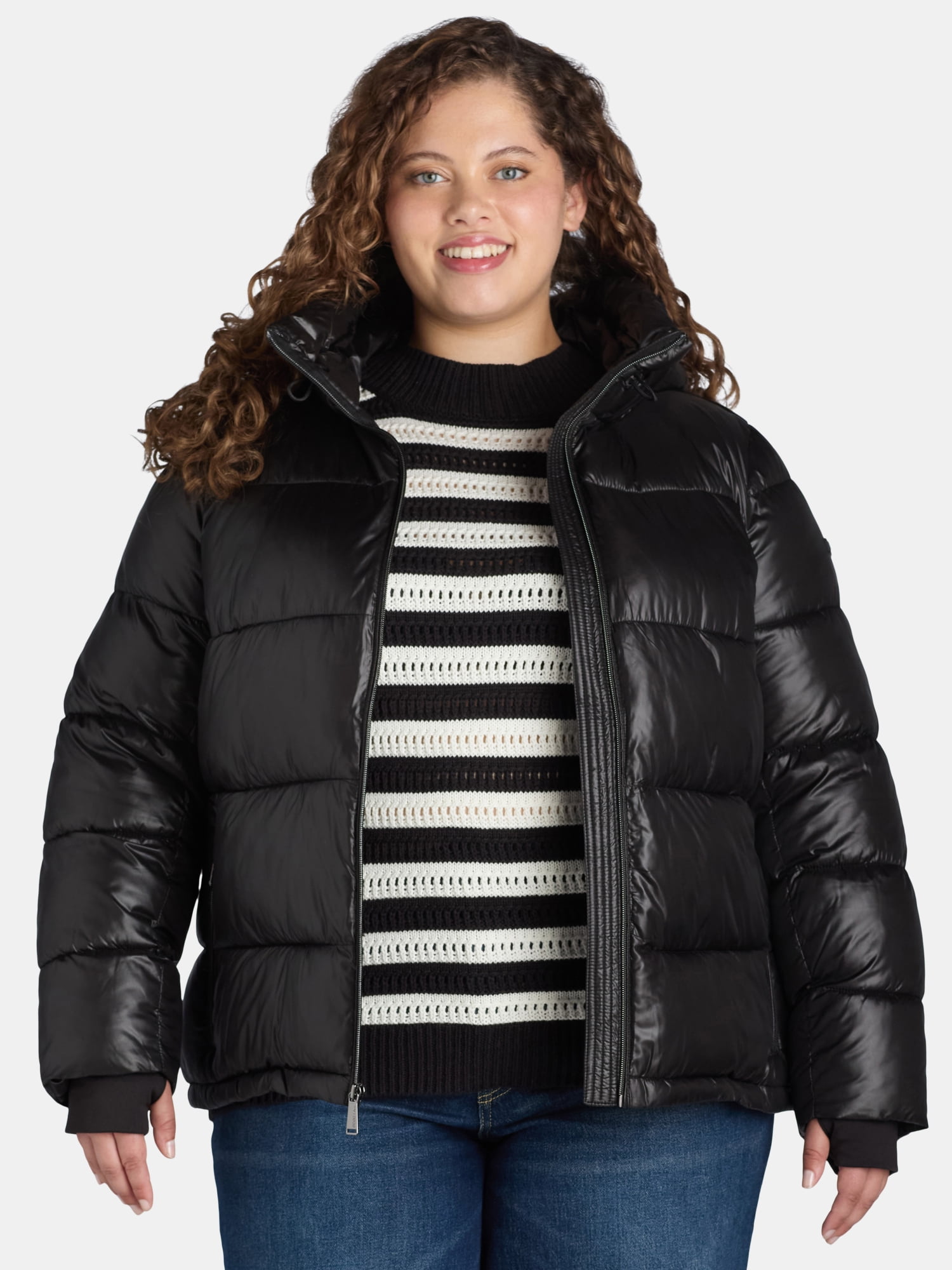 BCBG Paris Women's and Women's Plus Hooded Puffer Jacket, Heavyweight ...