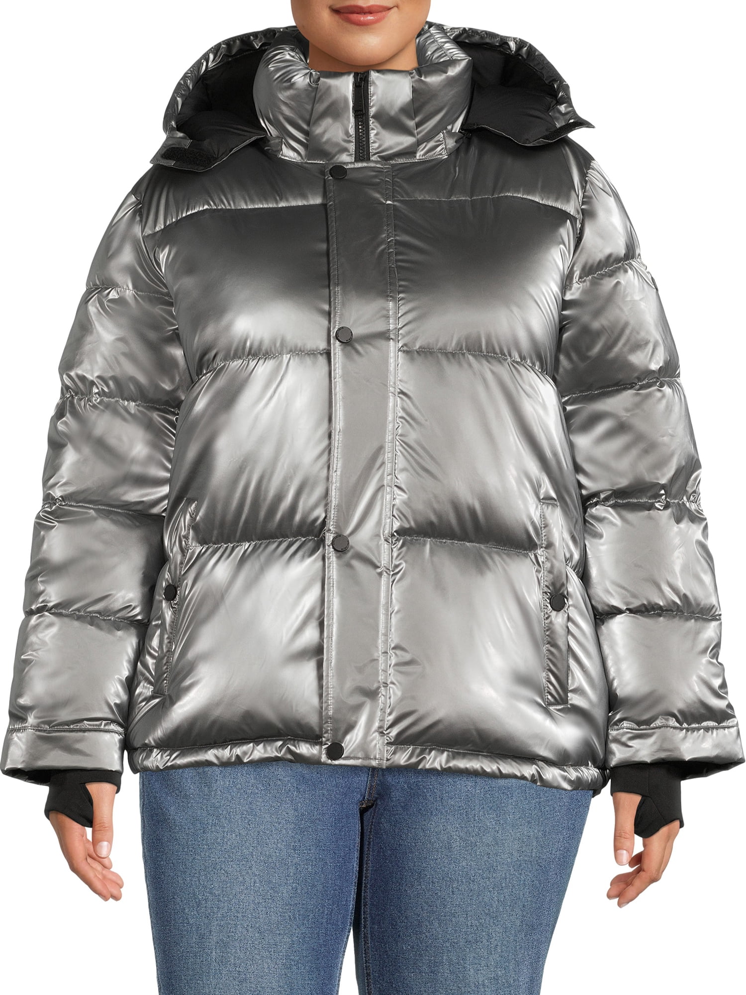 BCBG Paris Women's and Women's Plus Cloud Puffer Coat with Hood, Sizes ...