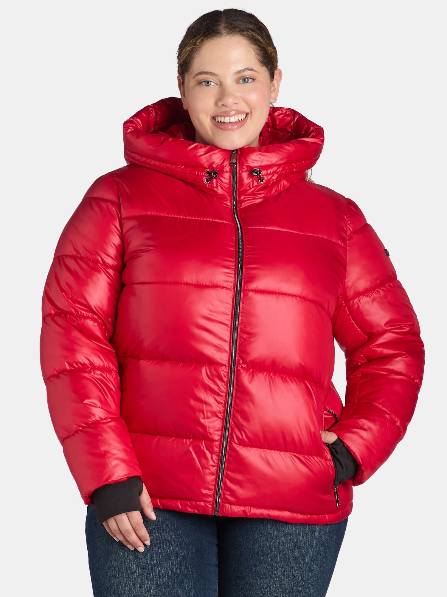 BCBG Paris Women's and Women's Plus Hooded Puffer Jacket, Heavyweight ...