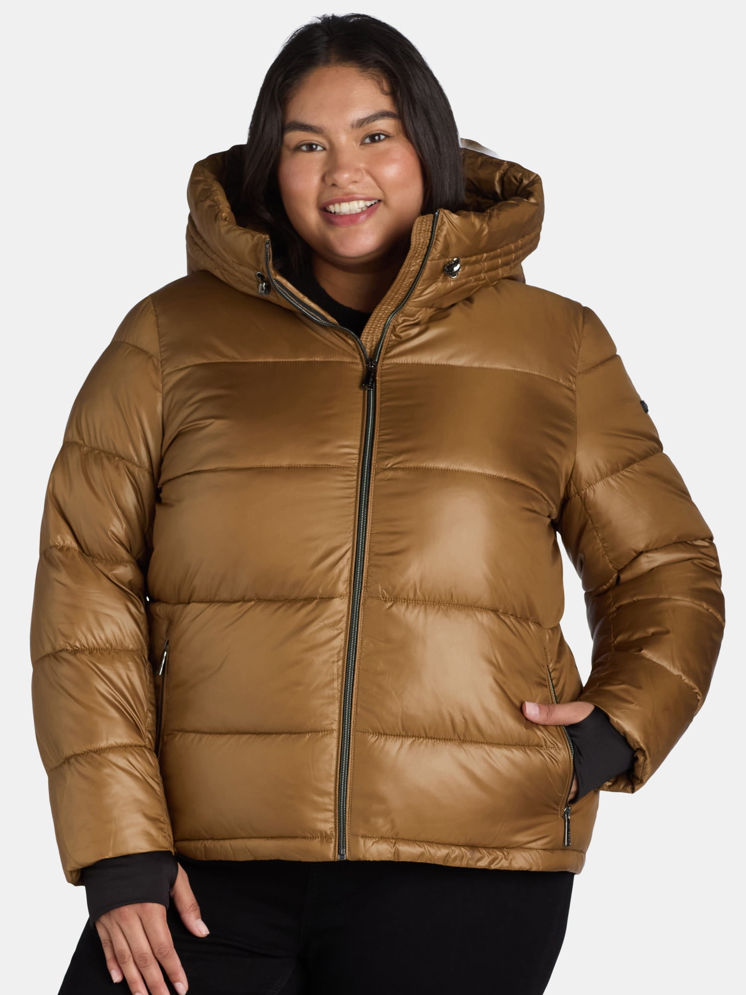 BCBG Paris Women's and Women's Plus Hooded Puffer Jacket, Heavyweight ...