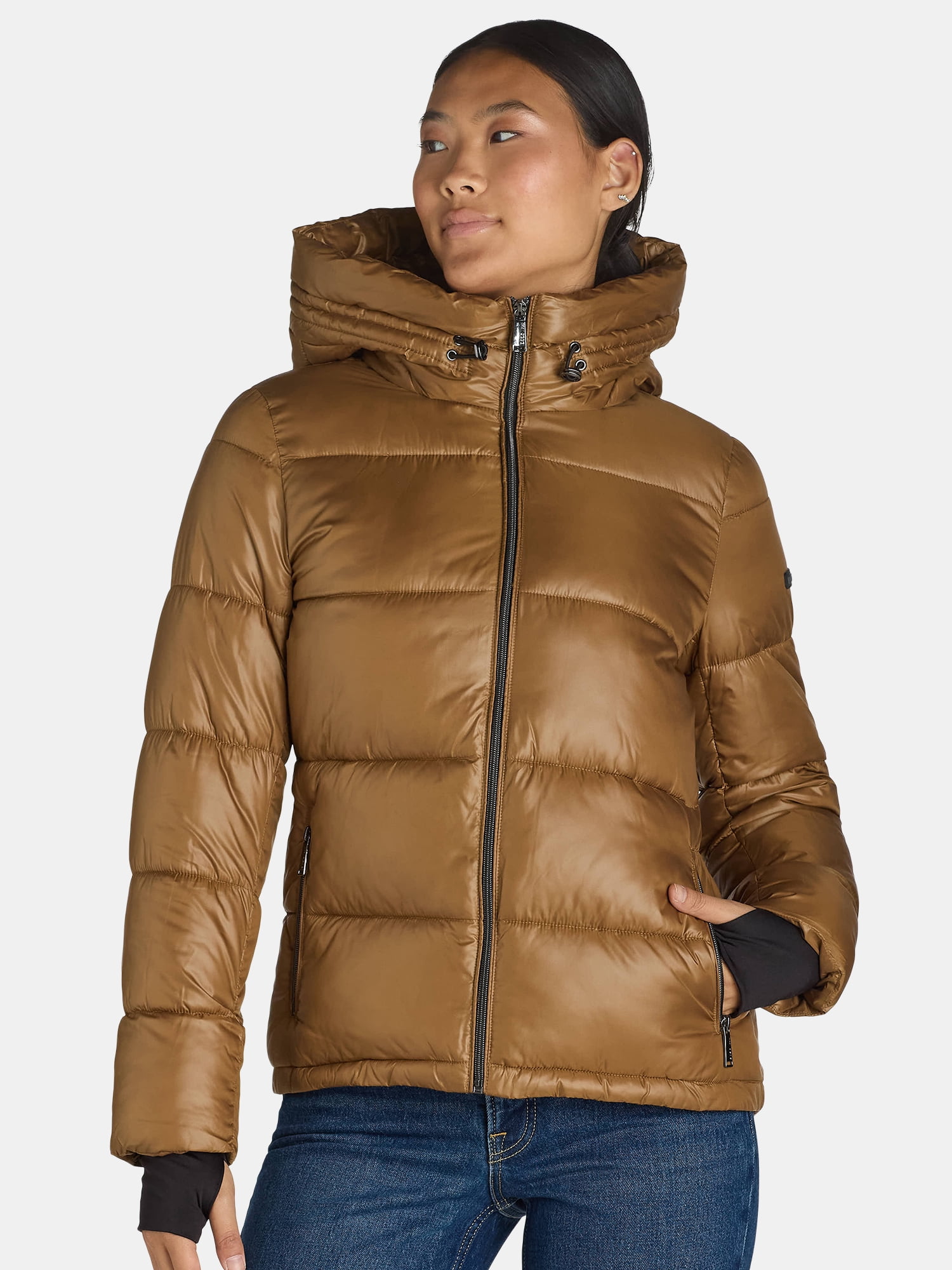 BCBG Paris Women's and Women's Plus Hooded Puffer Jacket, Heavyweight ...