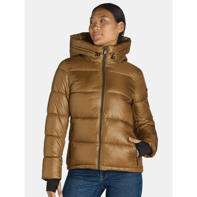 BCBG Paris Women's and Women's Plus Hooded Puffer Jacket, Heavyweight ...