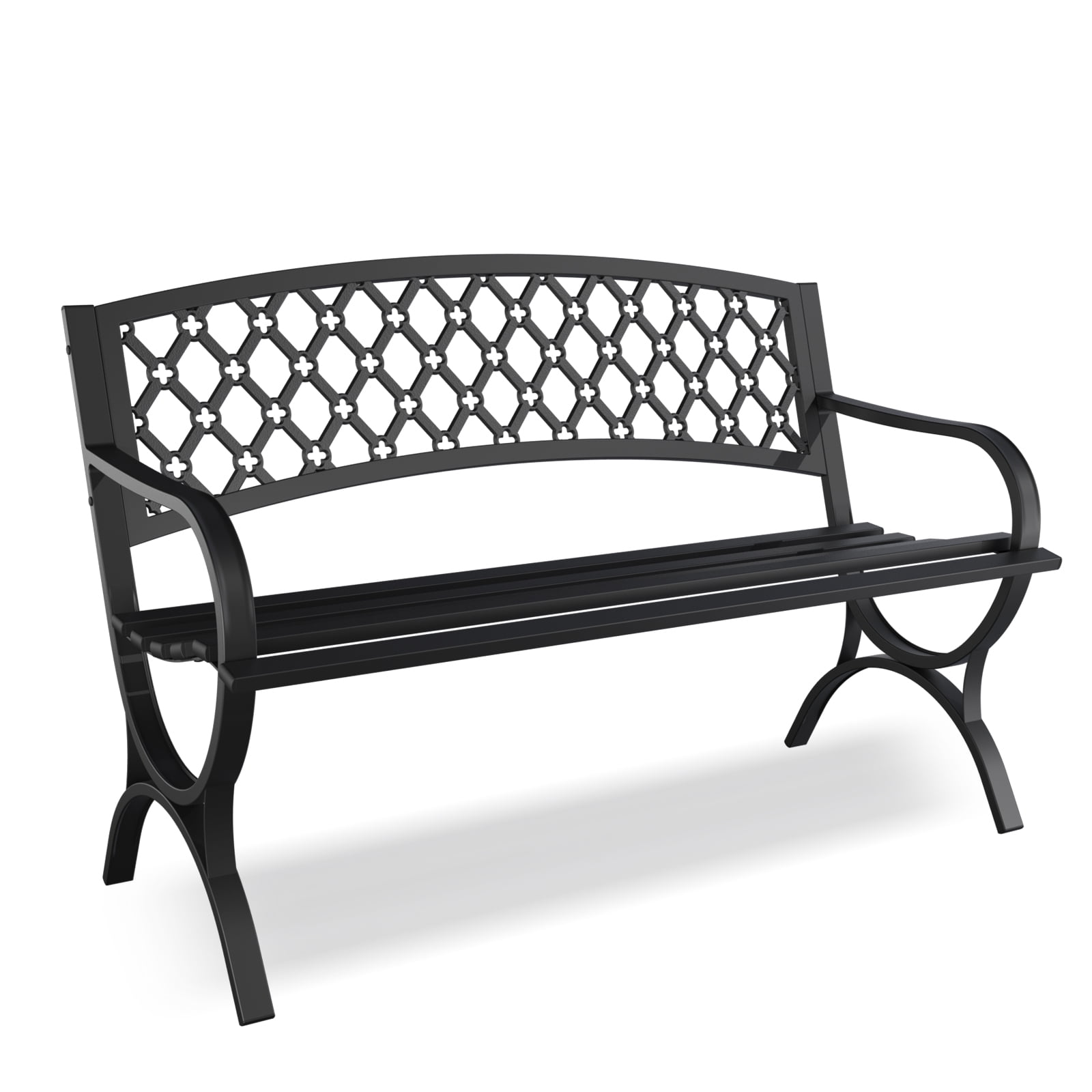BCBYou Outdoor Steel Bench Patio Garden Yard Bench with Armrests Metal ...