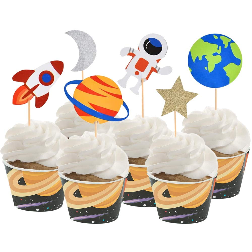 BCHOCKS 30pcs Outer Space IFF17 Cupcake Toppers, Planet Party Supplies ...