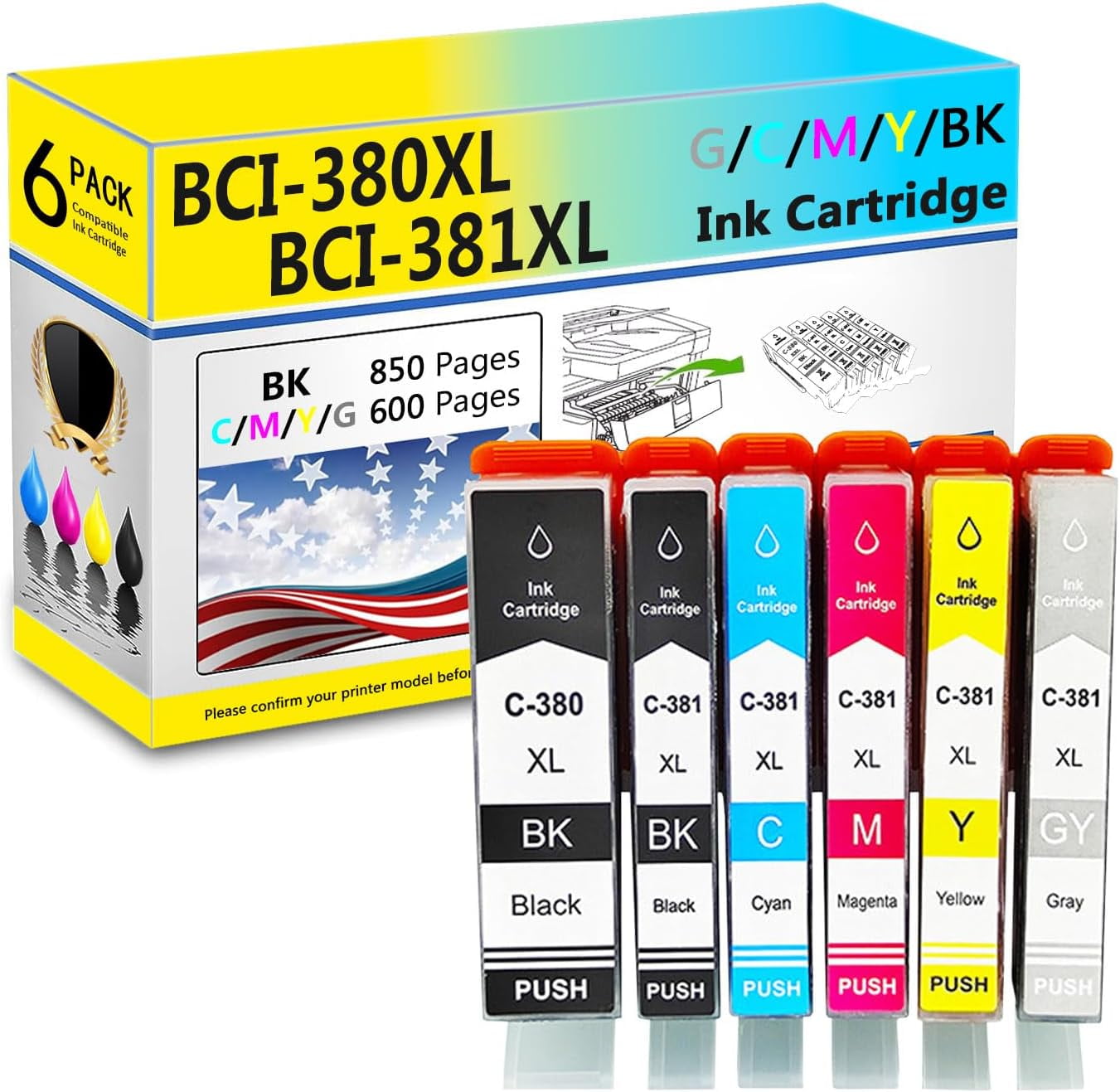 BCI-380XL BCI-381XL Ink Cartridges Compatible for BCI-380 BCI-381 Ink Cartridge Work for PIXUS ...