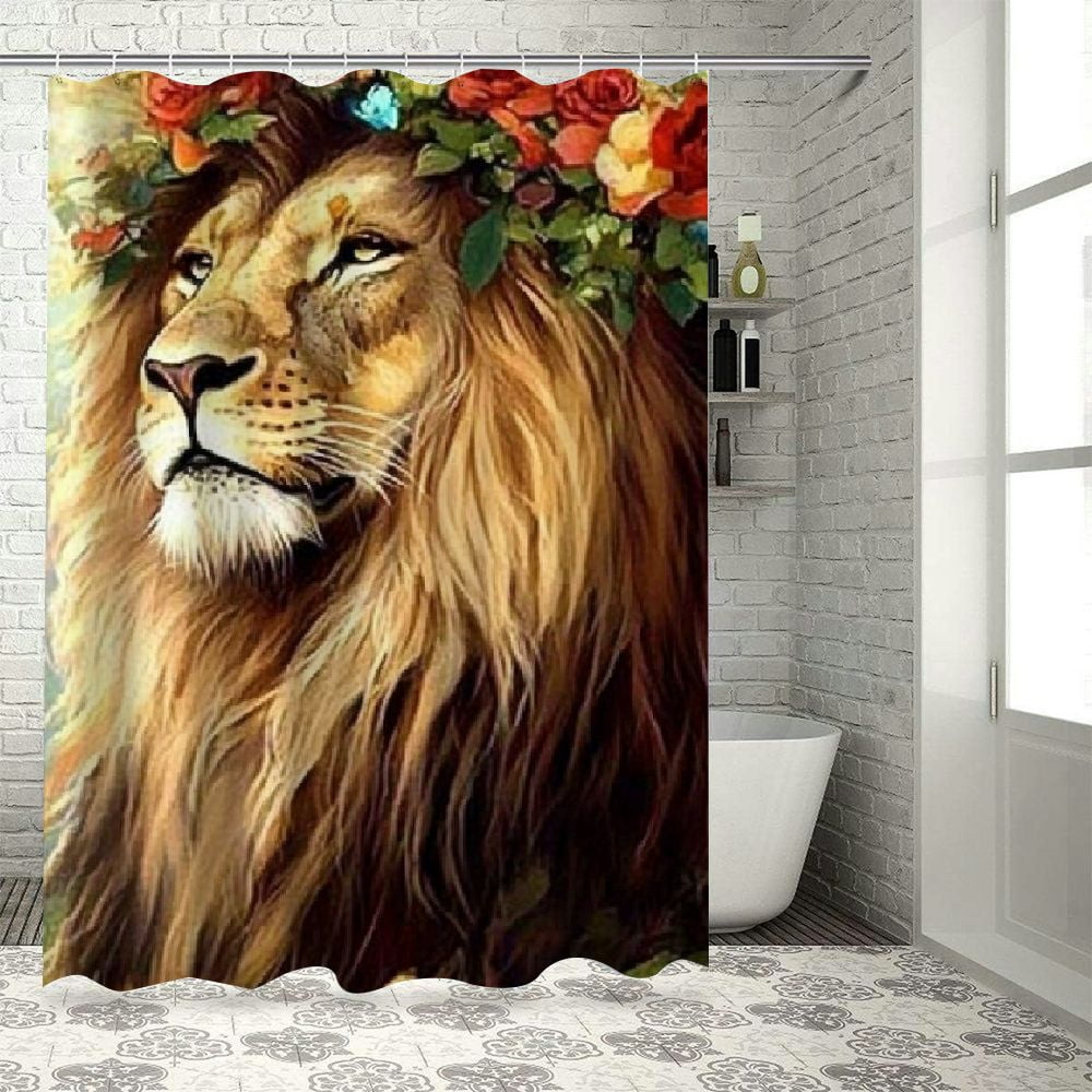 BCIG Lion Forest Butterfly Home Bathtub Bathroom Shower Curtain Set ...