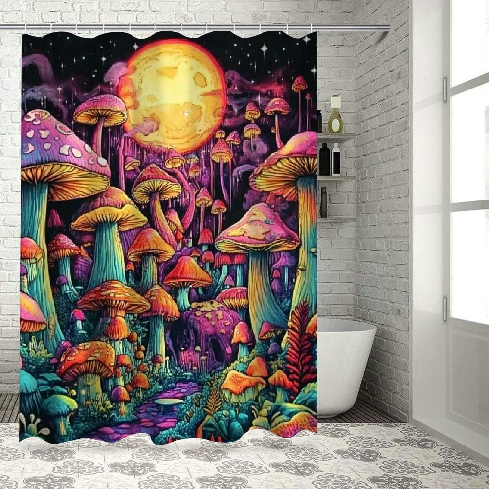 BCIG Mushroom Forest Full Moon Psychedelic Art Shower Curtain Bathroom ...