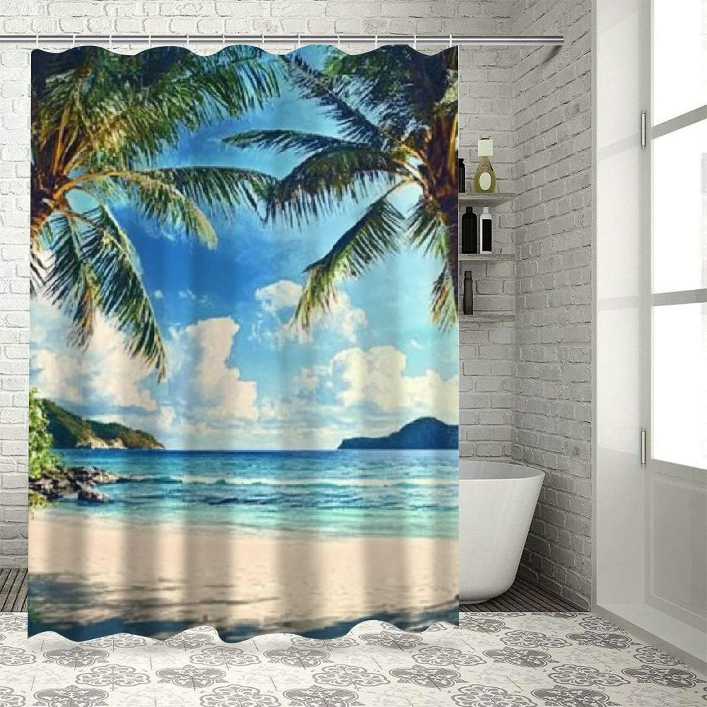 BCIG Palm Tree Bathroom Decoration Set with Hook, Luxury Graphic Calico ...