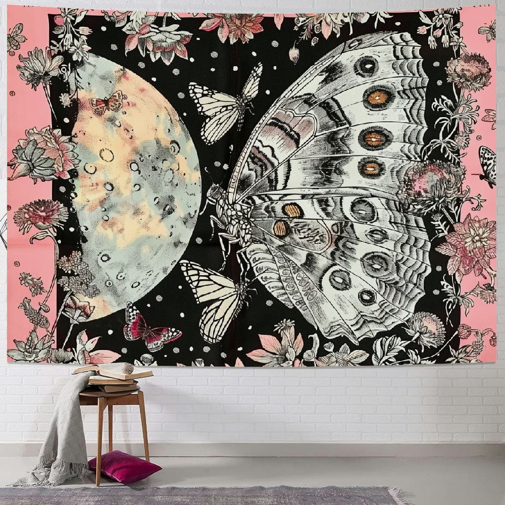 BCIIG Aesthetic Butterfly Tapestry Boho Moth Tapestry Flowers Plants ...