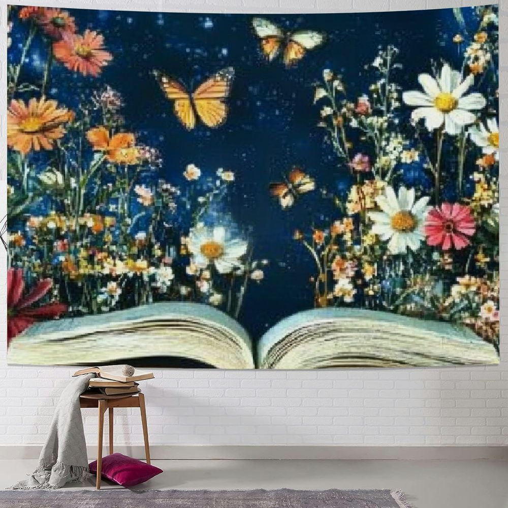 BCIIG Aesthetic Flower Plant Tapestry Magic Book Tapestry Butterfly ...